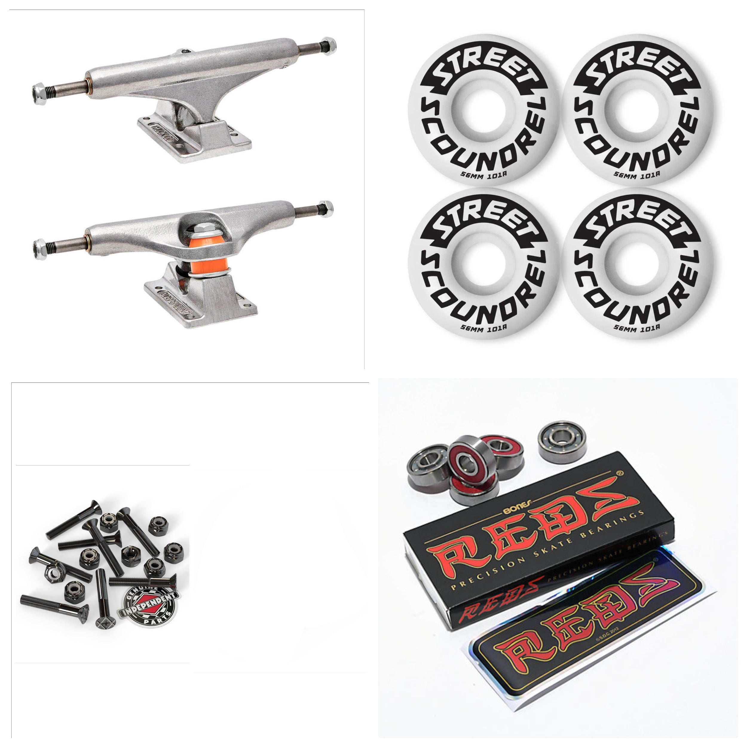 Independent Mid 139mm (8") Trucks + Street Plant 56mm Wheels + Bones R ...